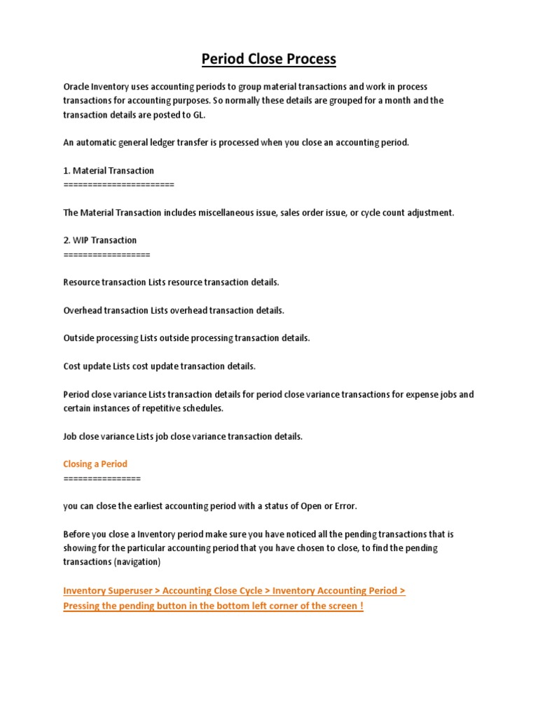 Period Close Process in Oracle Inventory | PDF | Inventory | Business