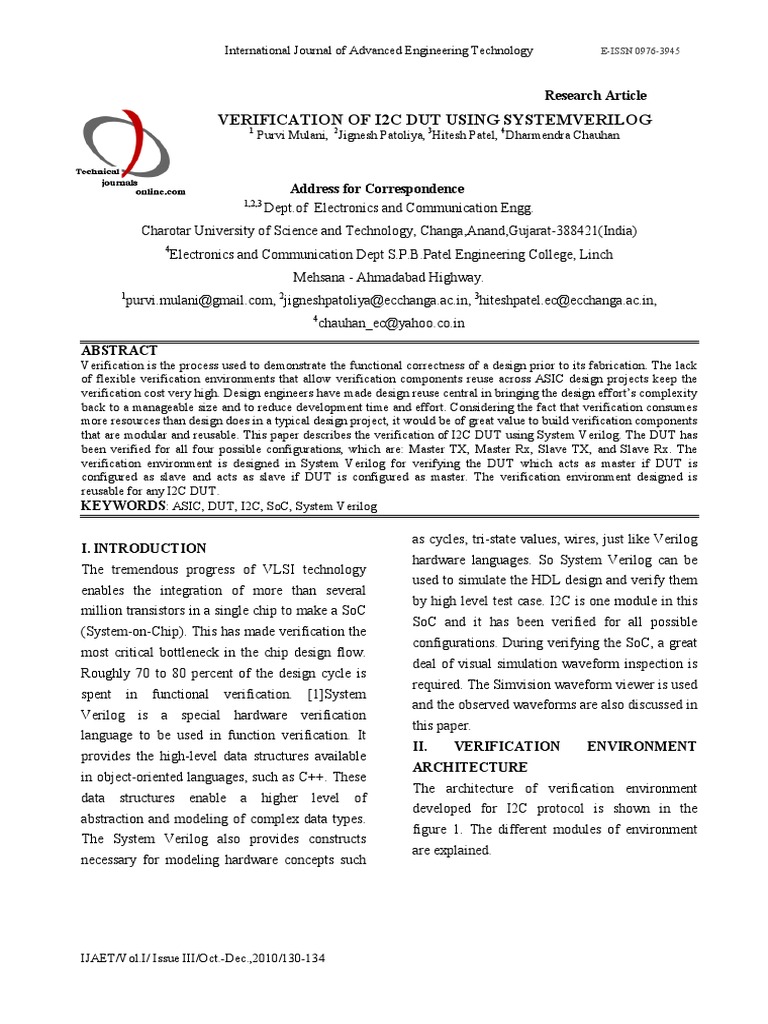 VERIFICATION OF I2C Using SYSTEM VERILOG | PDF | System On A Chip | Electronic Engineering