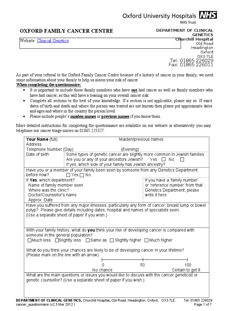 Oxford Family Cancer Centre: Clinical Genetics | PDF | Neoplasms | Cancer