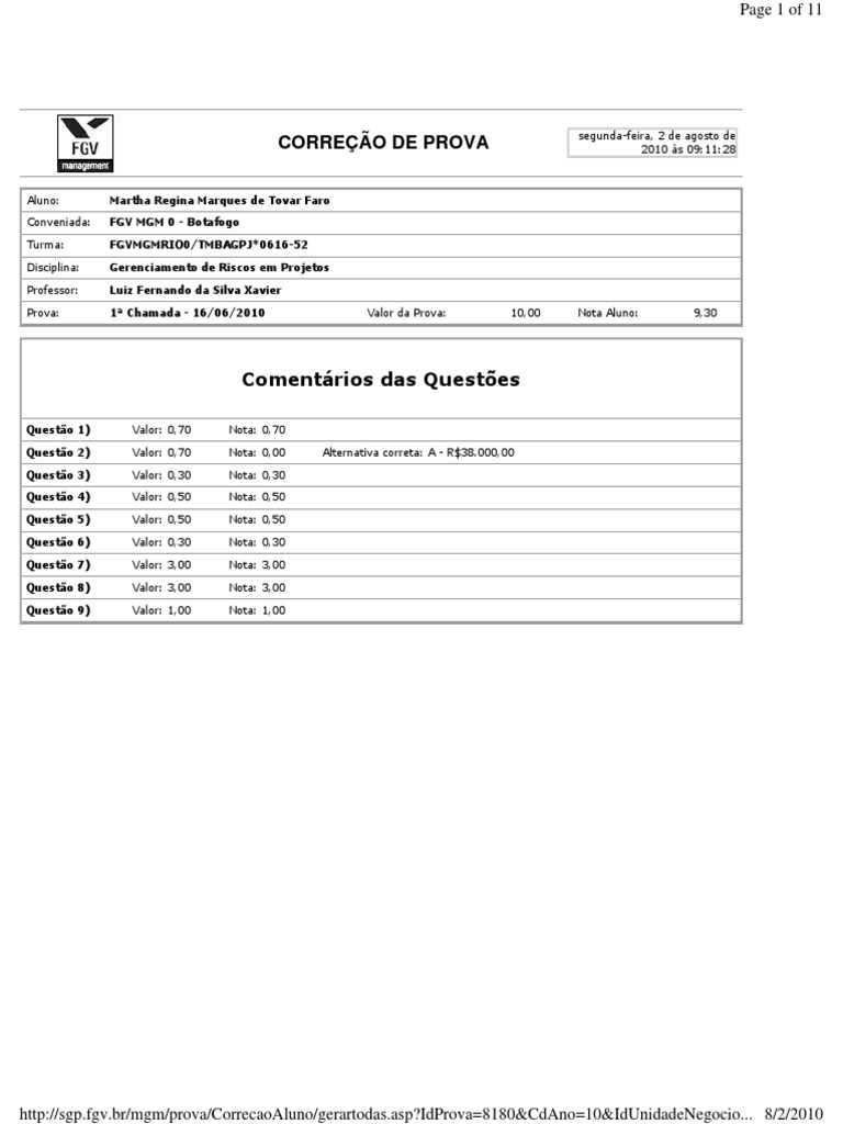 Prova Corrigida Gestão Riscos-GP52 | PDF | Métodos e Materiais de Ensino | Tecnologia e Engenharia