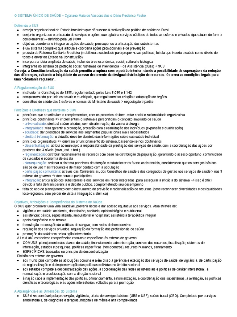 Resumo Do SUS | PDF | Saúde pública | Estado