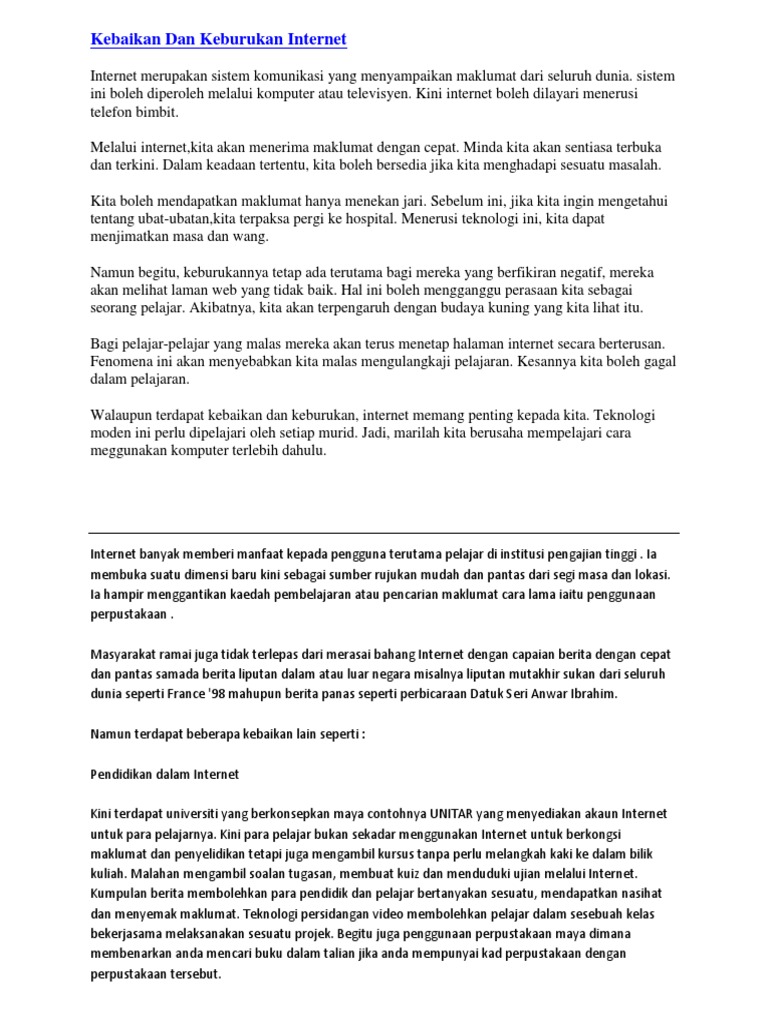 Kebaikan dan Keburukan Internet untuk Pelajar | PDF