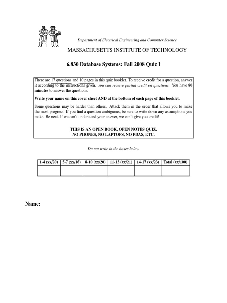 MIT6 830F10 Quiz01 PDF | PDF | Database Transaction | Databases