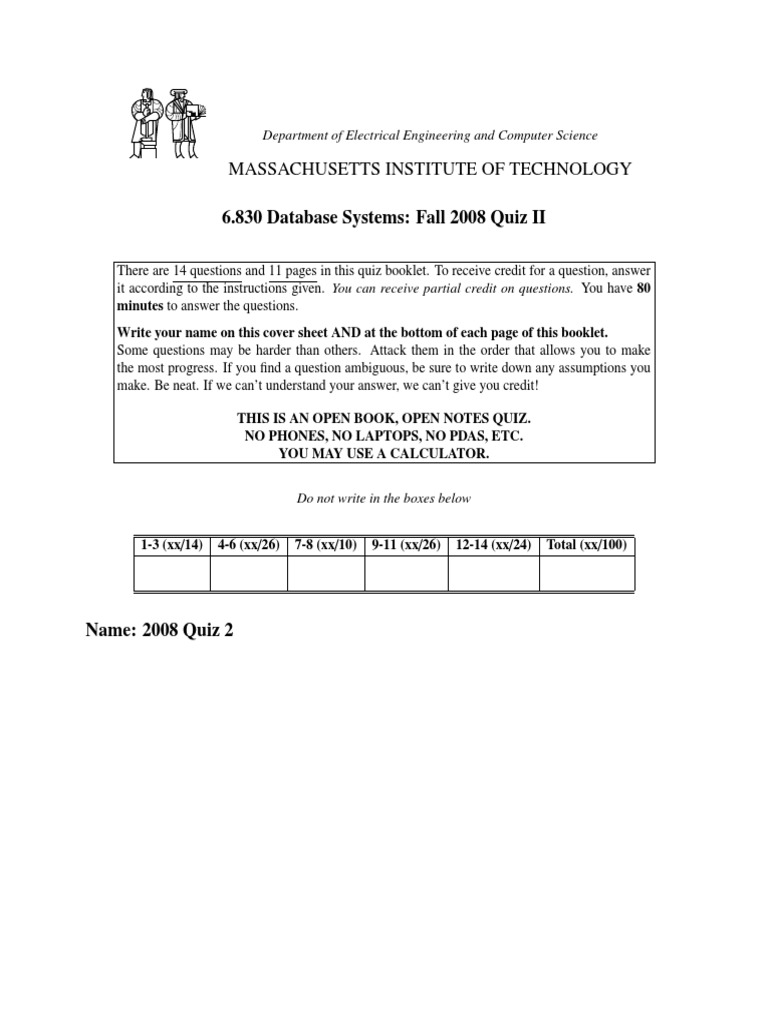 Massachusetts Institute of Technology: Database Systems: Fall 2008 Quiz II | PDF | Database ...