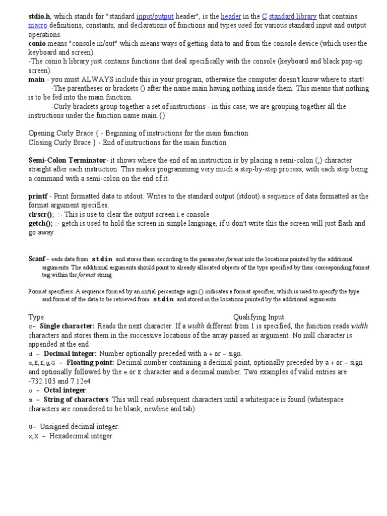 Inputoutput Header C Standard Library Macro Scanf Stdin Pdf Computer Programming Computing