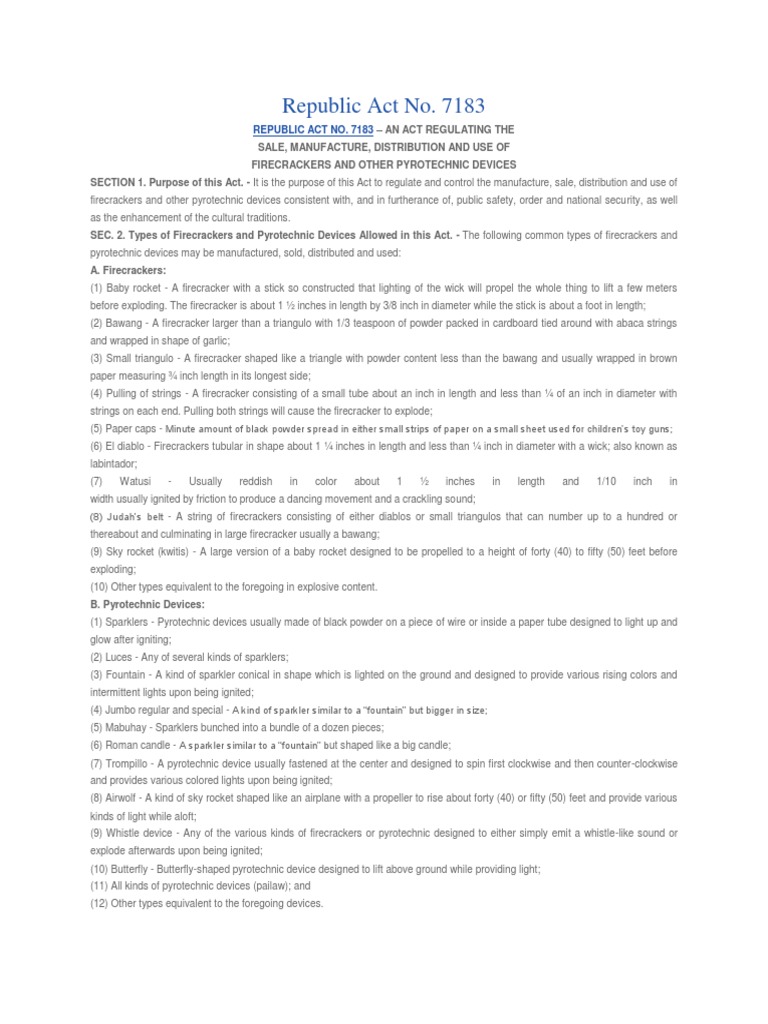 Republic Act No. 7183 | PDF | Pyrotechnics | U.S. Securities And ...