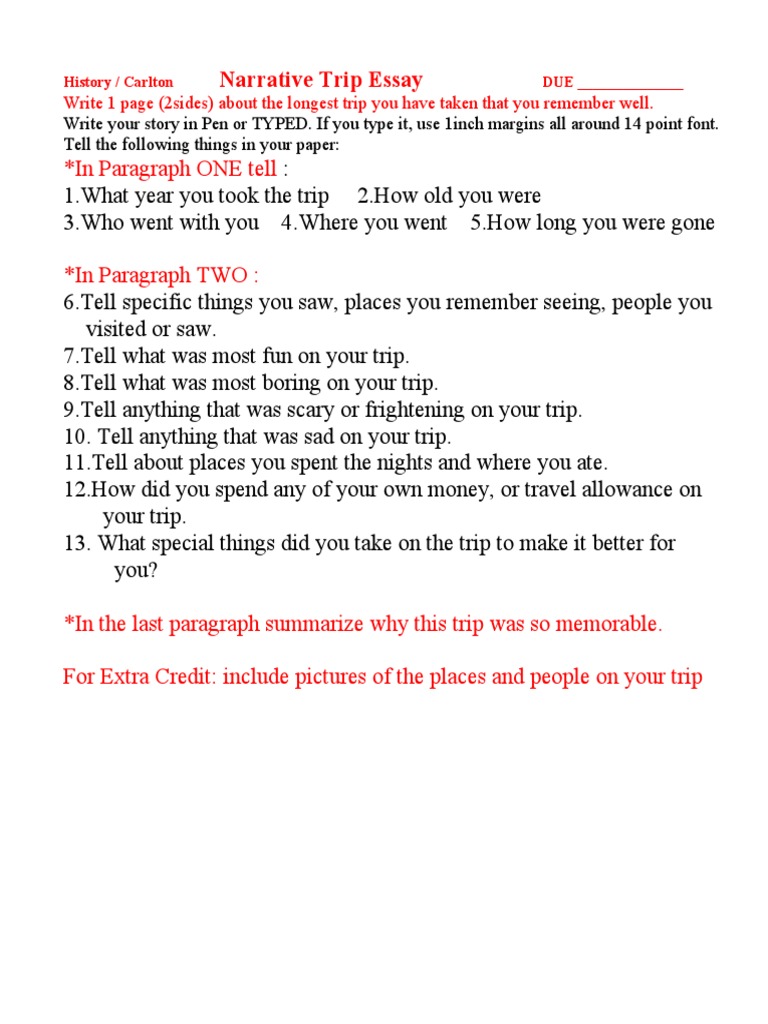In Paragraph ONE Tell: Narrative Trip Essay | PDF | Language Arts ...