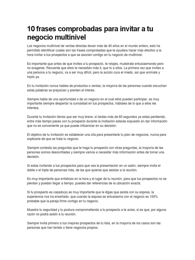 Frases Efectivas para Invitar a Negocios Multinivel | PDF | Ocio | Business