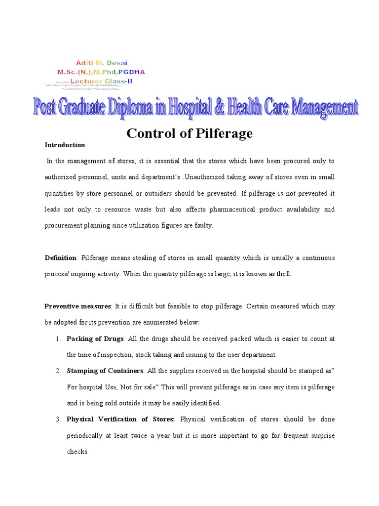 Pilferage Control in Hospitals | PDF | Pharmaceutical Drug | Hospital