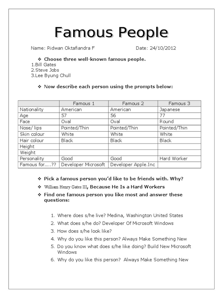 Choose Three Well-Known Famous People | PDF