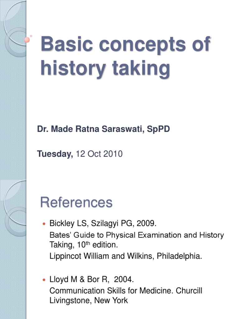 Basic Concepts of History Taking | PDF | Physical Examination | Patient