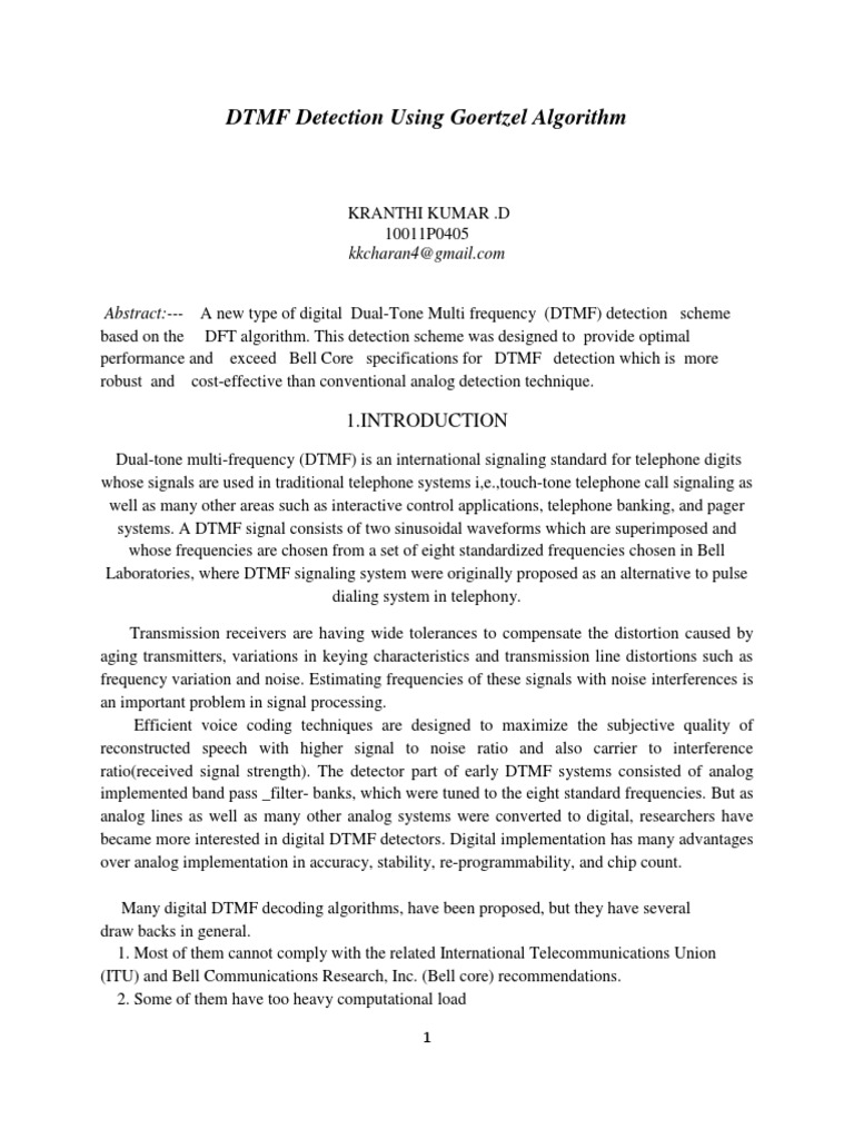 DTMF Detection (10011P0405) | PDF | Discrete Fourier Transform | Fast ...