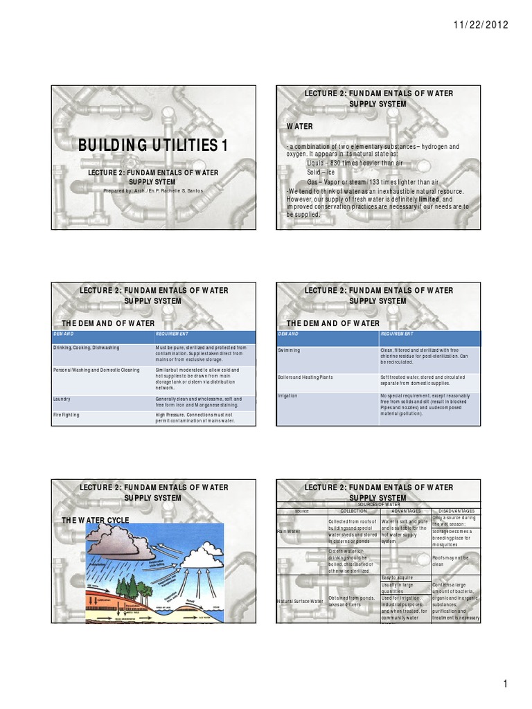 Building Utilities 1 Lecture 2 PDF | PDF | Water Purification | Water ...
