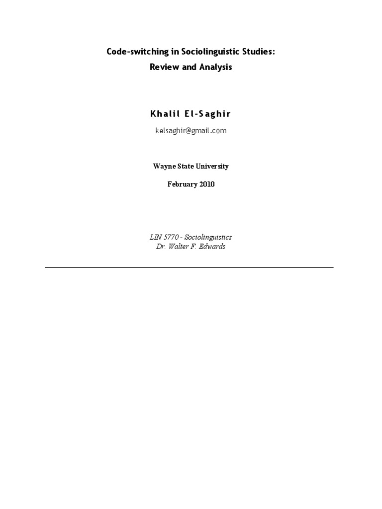 Code-Switching in Sociolinguistic Studies: Review and Analysis | PDF ...