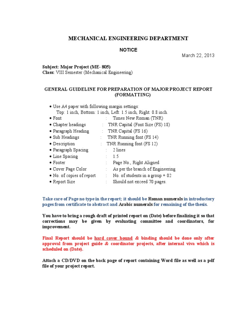 Major Project Report Guidelines for ME-805 | PDF | Teaching Methods ...