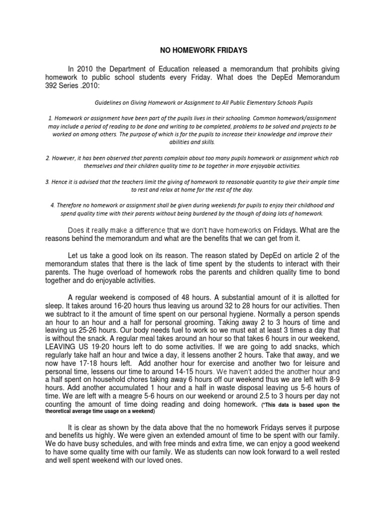 No Homework Fridays: ( This Data Is Based Upon The Theoretical Average ...