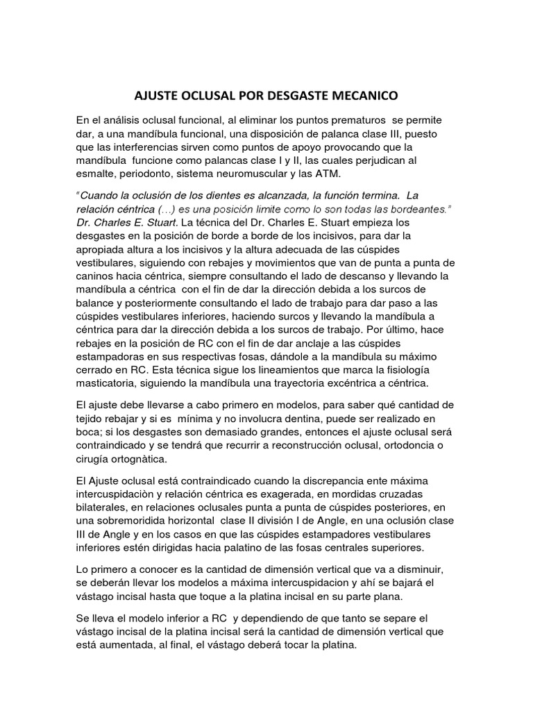 Técnica de Ajuste Oclusal por Desgaste | PDF | Diente | Anatomia dental