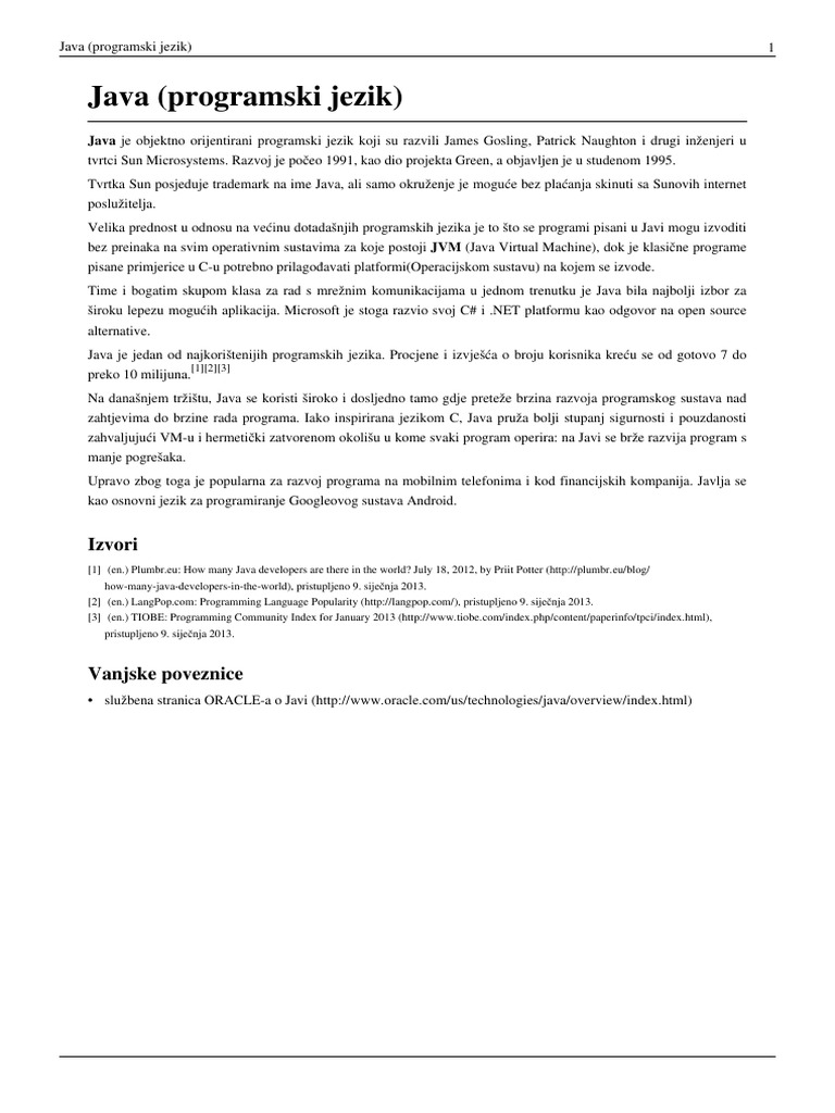 Java (Programski Jezik) - Racunarstvo | PDF