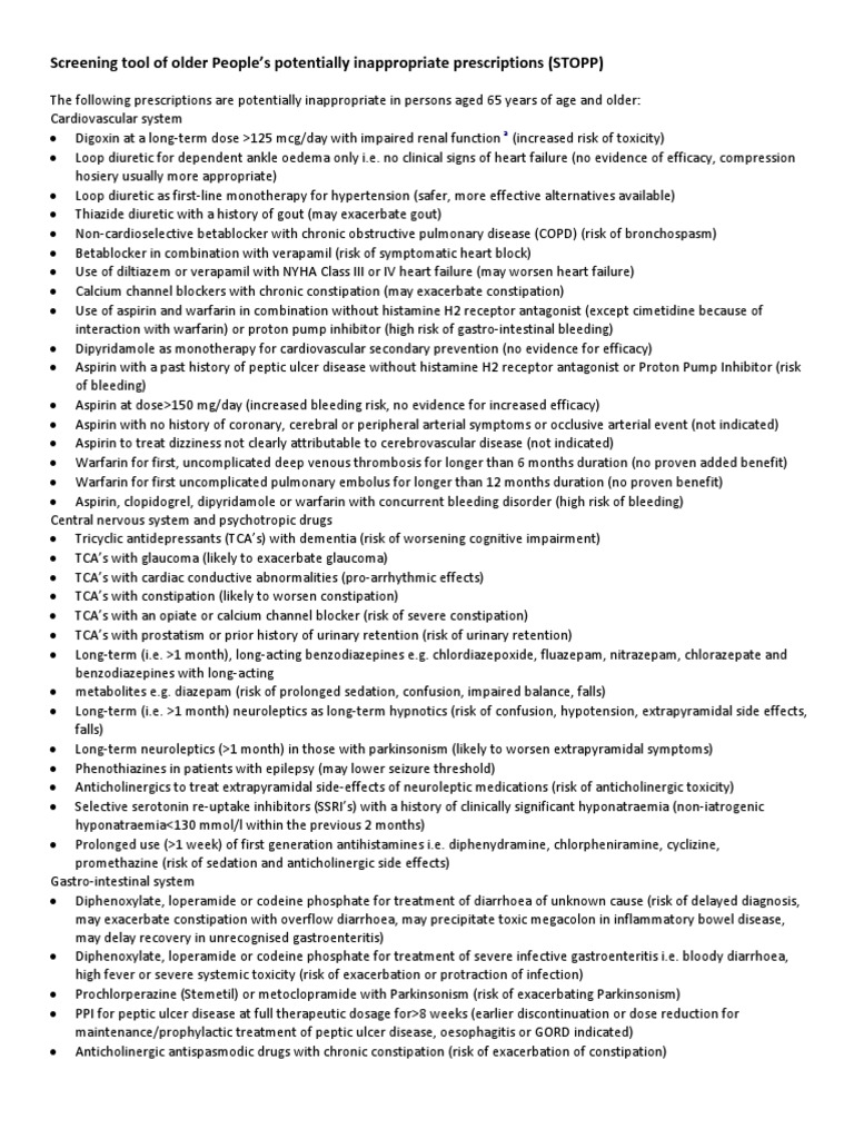 START and STOPP Criteria | PDF | Nonsteroidal Anti Inflammatory Drug ...