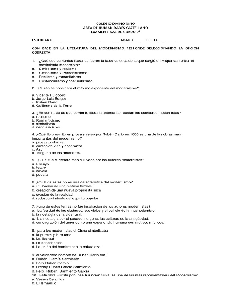 Examen Final para Grado 9° 2013 | PDF | Moralidad | Simbolismo (Artes)