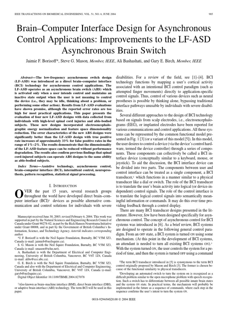 Brain Computer Interface Design For Asynchronous Control Applications Improvements To The Lf