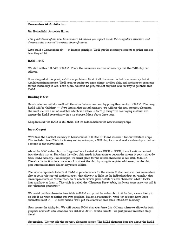 Commodore 64 Architecture | PDF | Read Only Memory | Random Access Memory