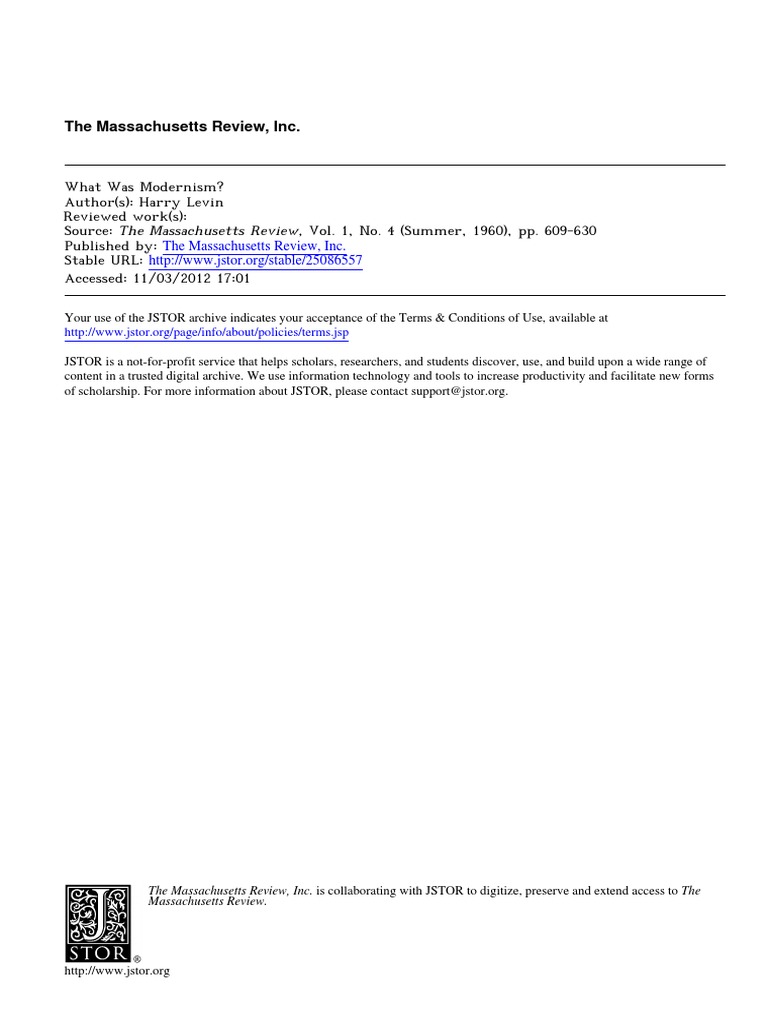 What Was Modernism-Harry Levin | PDF | Modernism | T. S. Eliot