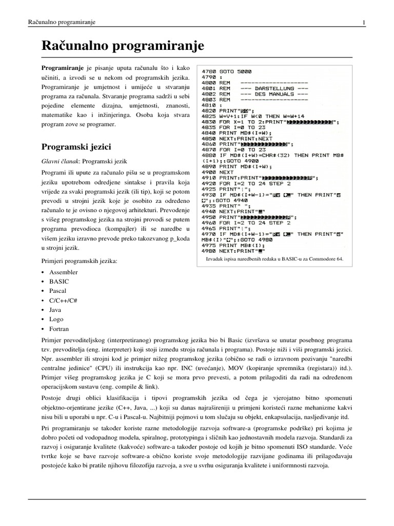 Računalno Programiranje - Racunarstvo PDF | PDF
