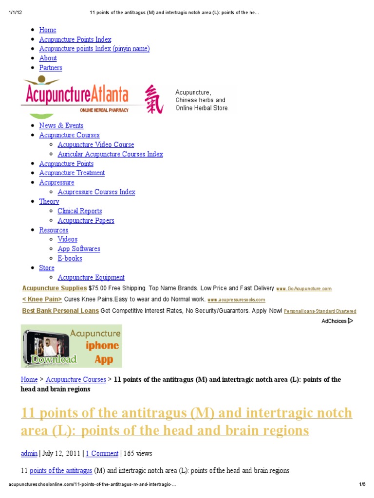 An Exploration of Acupuncture Points on the Antitragus and Intertragic ...