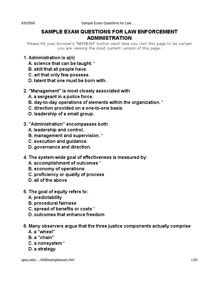 Sample Exam Questions For Law Enforcement Administration | PDF | Police ...