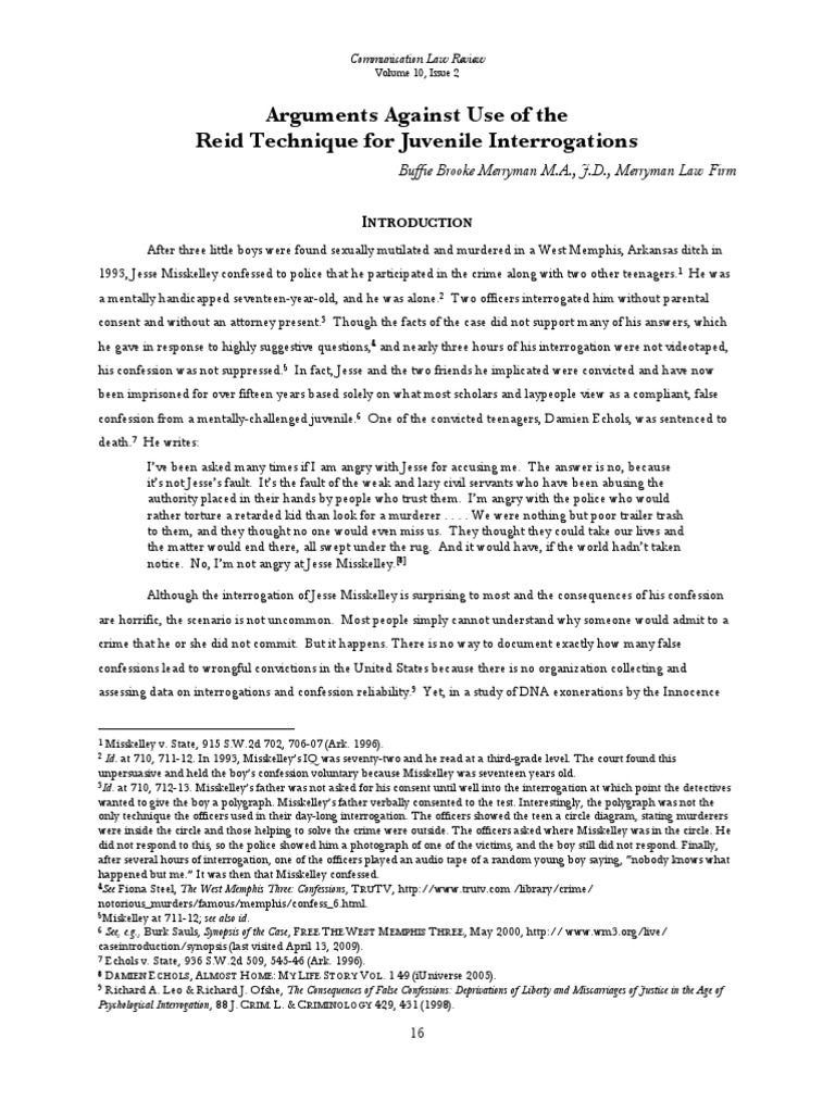 Arguments Against Use of The Reid Technique | PDF | Confession (Law ...