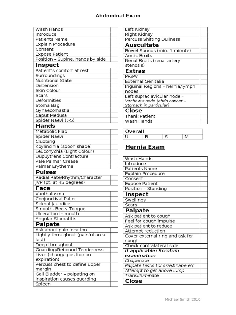 Abdominal OSCE Exam Checklist | PDF | Digestive Diseases | Medicine