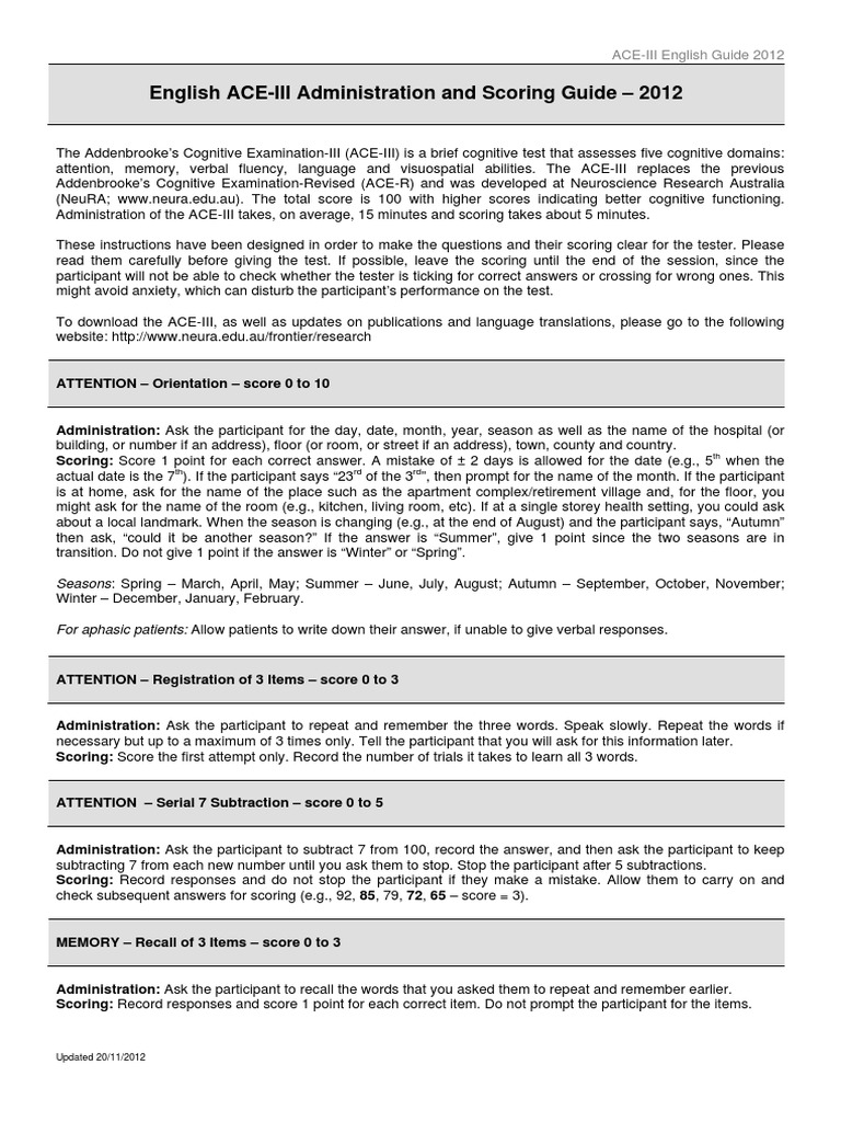 Ace-III Scoring (Uk) | Recall (Memory) | Proverb