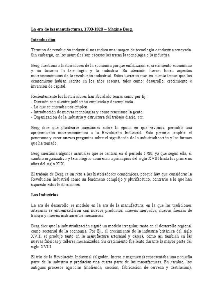 La Era de Las Manufacturas, 1700-1820 - Maxine Berg. | PDF | Industrias ...
