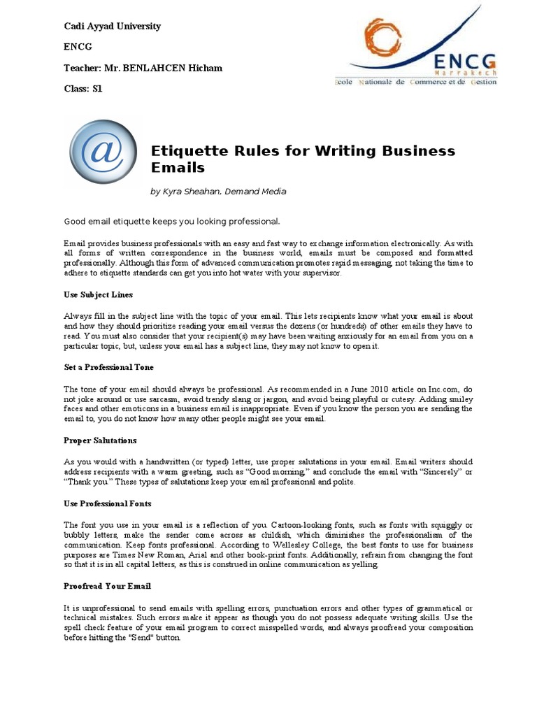 Etiquette Rules For Writing Business Emails | Download Free PDF | Email ...