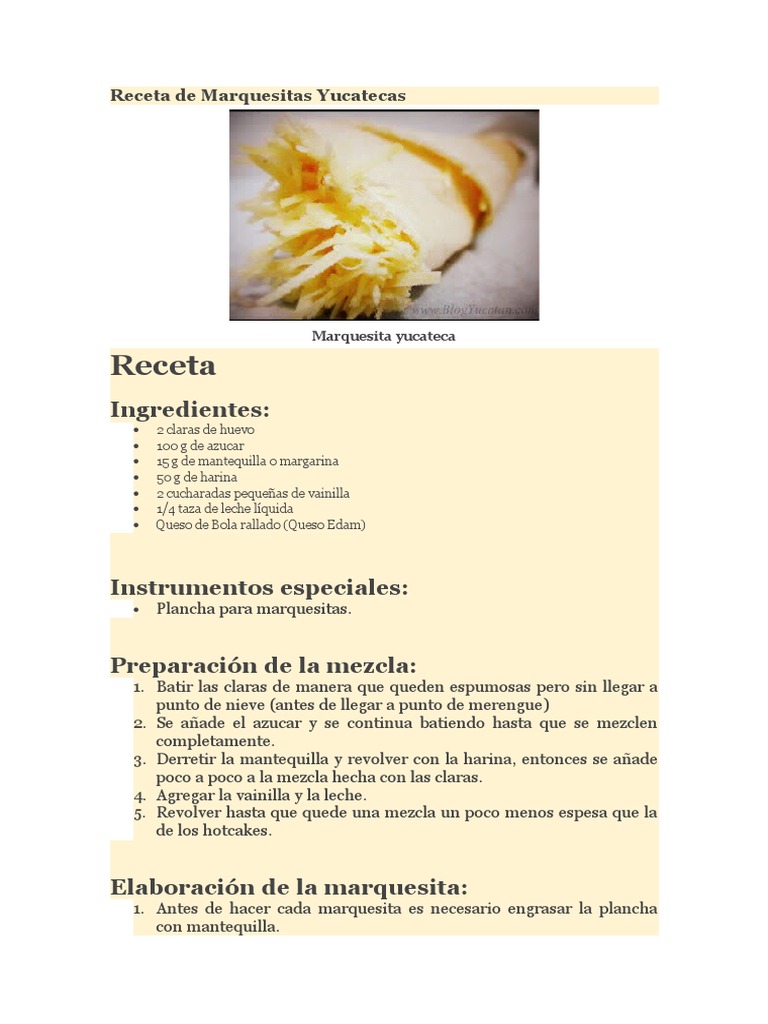 Receta de Marquesitas Yucatecas | PDF | Cocinando | Comida y bebida