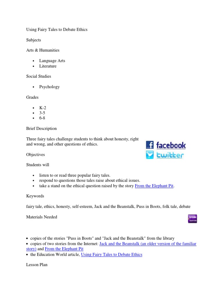 Ethics in Fairy Tales Debate Lesson | PDF | Jack And The Beanstalk ...