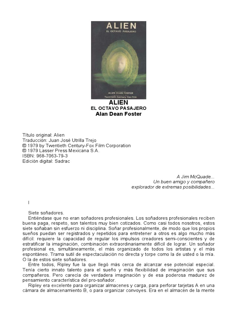 Alan Dean Foster - Alien El Octavo Pasajero PDF | PDF | Adultos jóvenes
