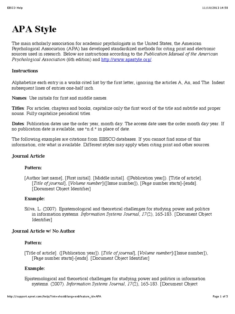 Preview of “EBSCO Help” | Citation | Apa Style