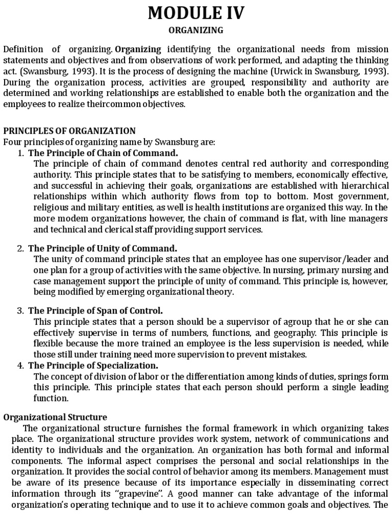 Module 4 Organizing PDF | PDF | Organizational Structure | Nursing