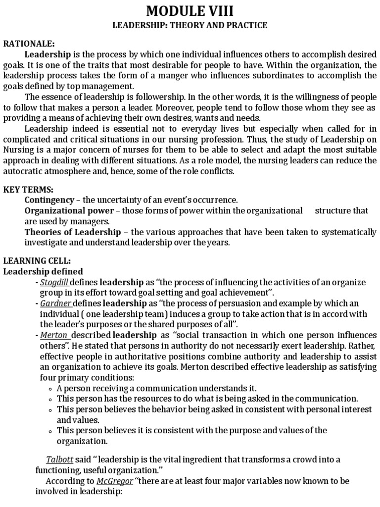 Module 8 Leadership Theory and Practice PDF | PDF | Leadership ...