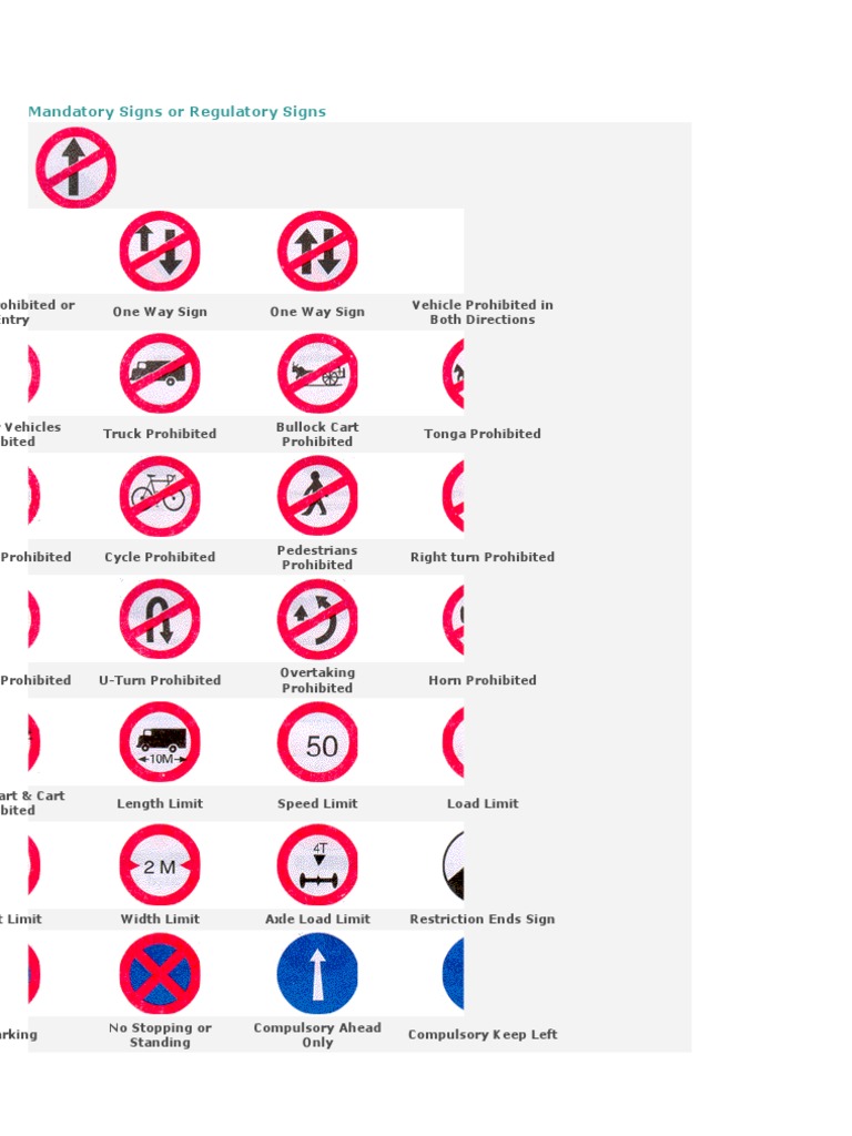 Mandatory Signs or Regulatory Signs | PDF | Lane | Traffic