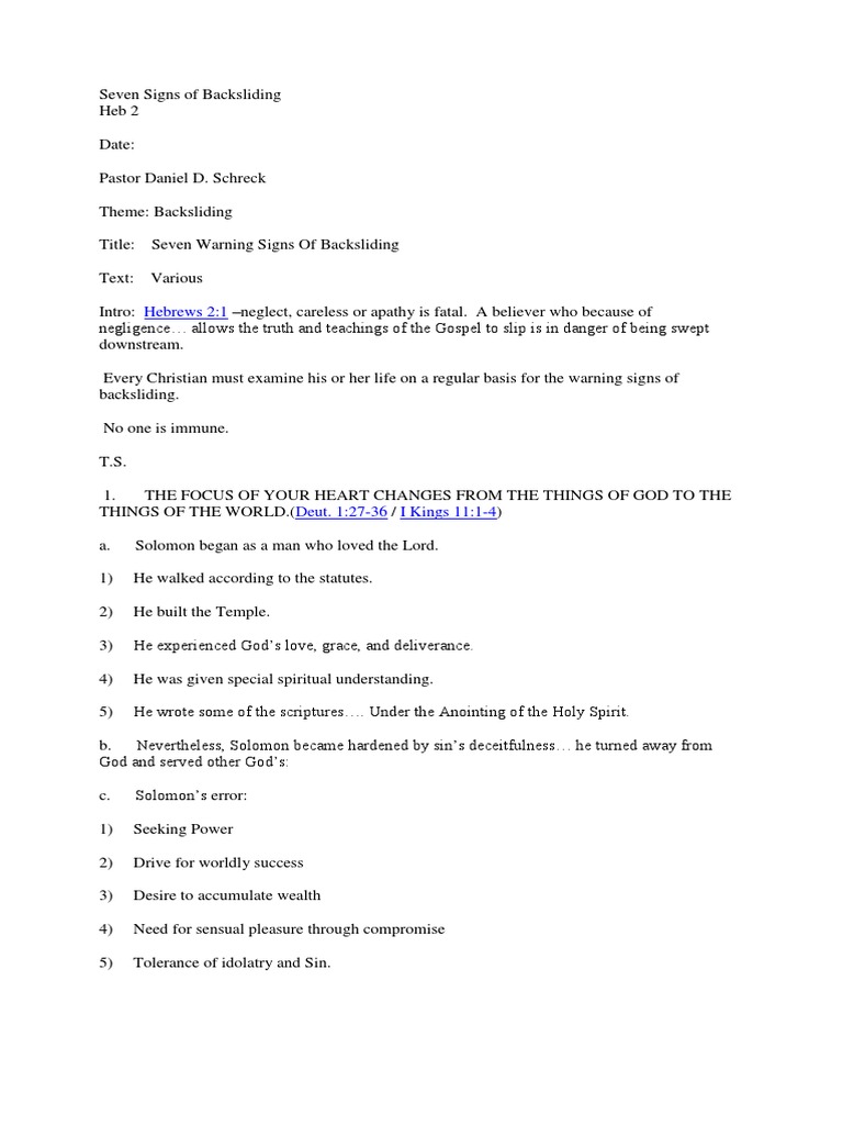 Seven Signs of Backsliding | PDF | Systematic Theology | Monotheistic ...