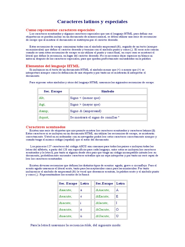 Clase3-Caracteres Latinos y Especiales-Acento Tilde | PDF | Comillas | HTML