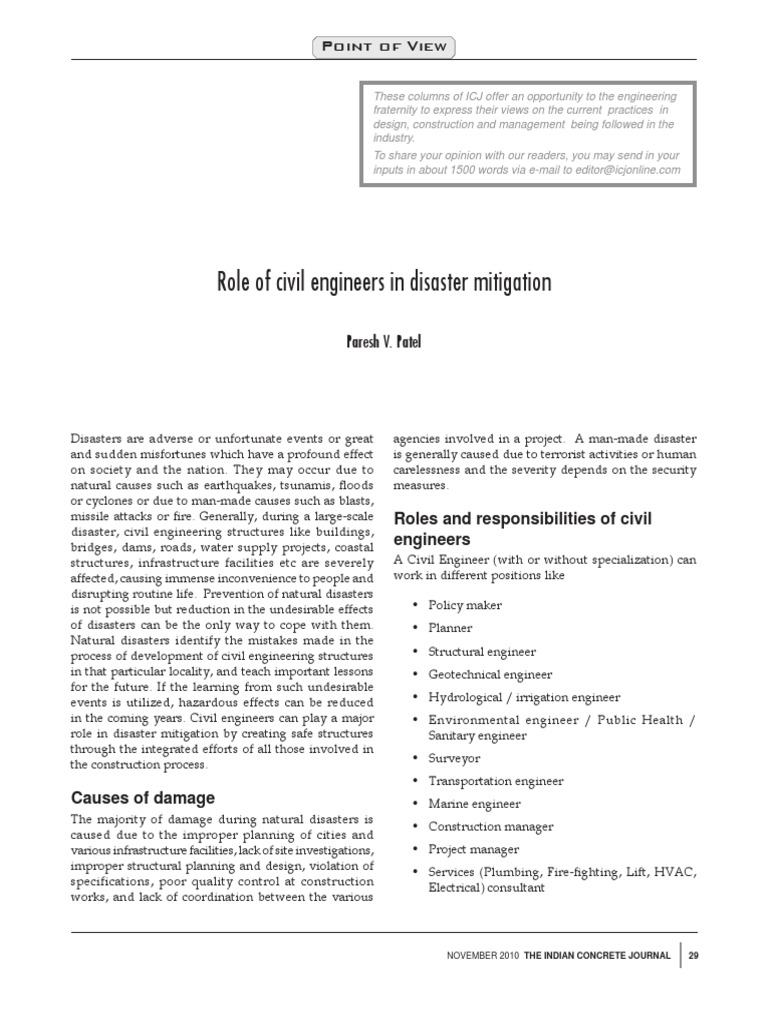 Role of Civil Engineers in Disaster Mitigation | PDF | Civil ...