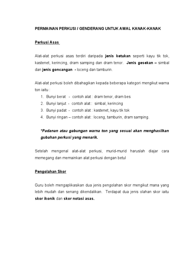 Permainan Perkusi Untuk Prasekolah | PDF