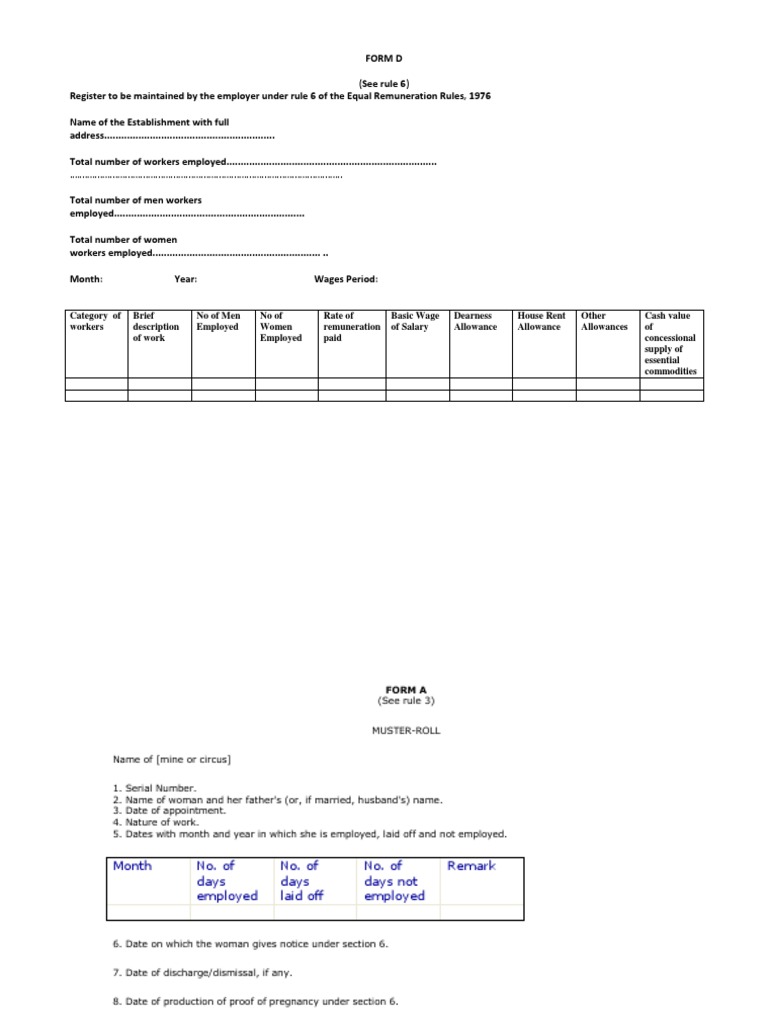 Form D and Form A Labour | PDF | Wage | Equal Pay For Equal Work