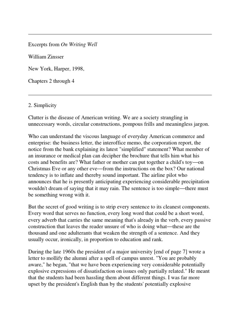 William Zinsser - On Writing Well PDF | PDF | Writers | Verb