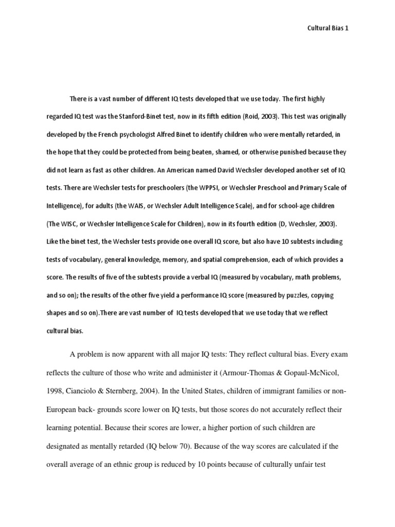 Cultural Bias in Iq Testing | PDF | Wechsler Adult Intelligence Scale ...