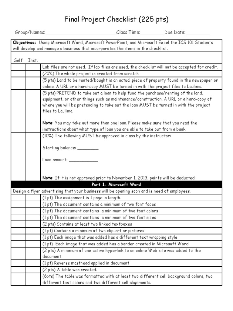 FinalProject Checklist 101 PDF | PDF | Computers | Business